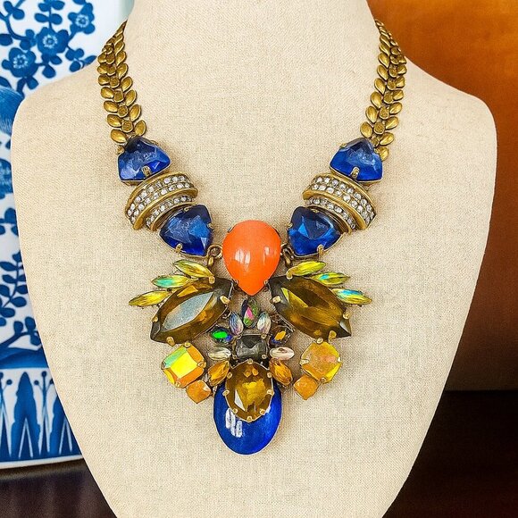 J. Crew | Jewelry | J Crew Sapphire And Amber Crystal Statement ...